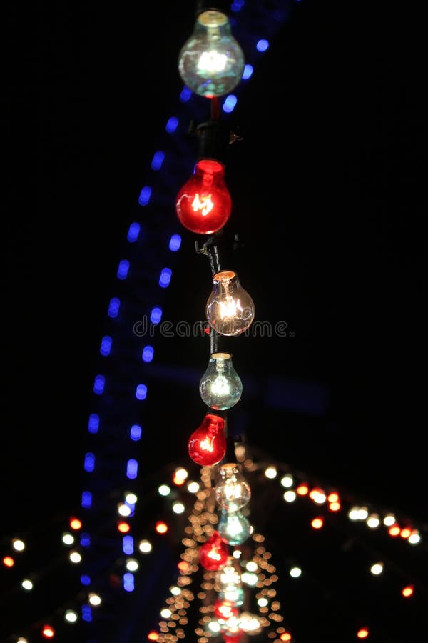 Decorative Outdoor String Lights Hanging at Night Time Stock Image ...