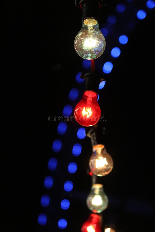 Decorative Outdoor String Lights Hanging at Night Time Stock Photo ...