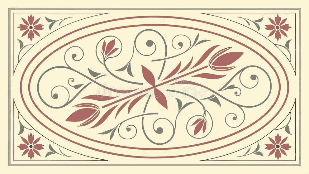 Decorative Oval Frame Element with an Intricate Internal Floral Pattern ...