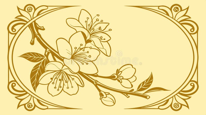 Decorative Oval Frame with Floral Branch and Blossoms Design Vector ...