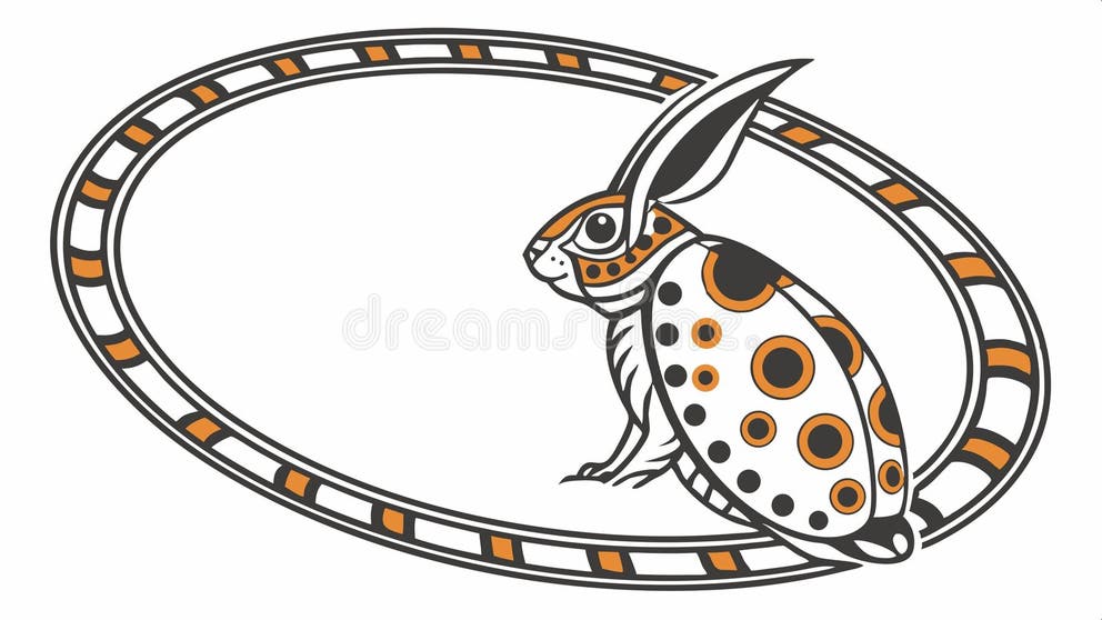 Decorative Oval Frame with Stylized Rabbit Design Element Vector Design ...