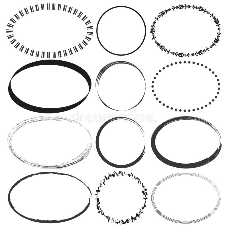 Decorative Oval Frames. Black and White. Various Styles. Vector ...