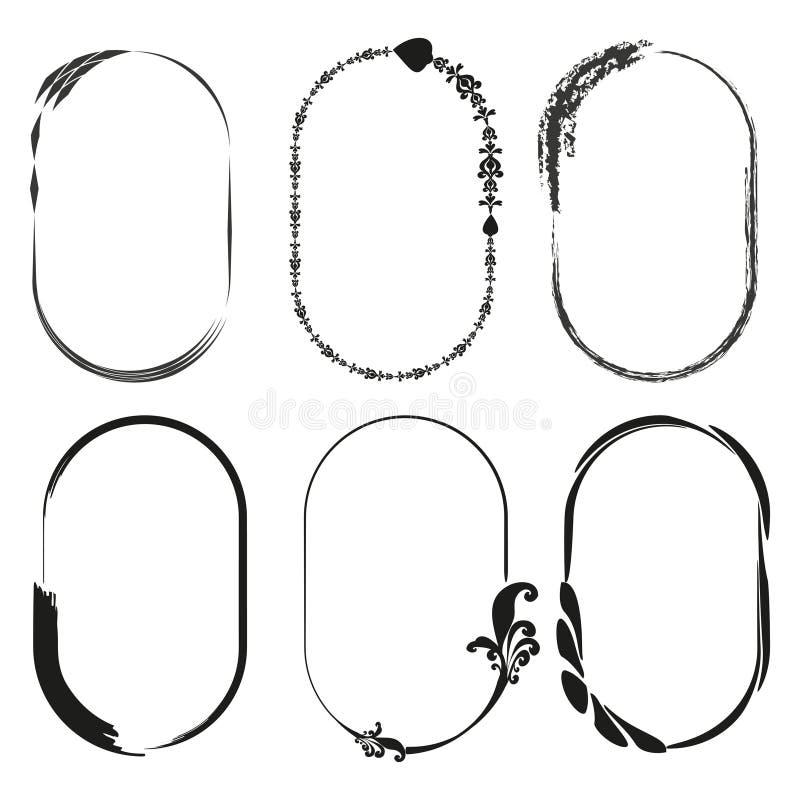 Decorative Oval Frames Set. Black and White Border Designs. Vector ...