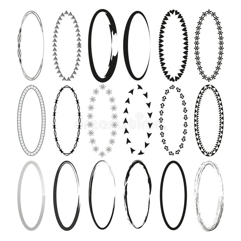 Decorative Oval Frames Set. Black and White Vector Borders. Various ...
