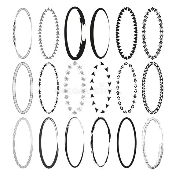 Decorative Oval Frames Set. Black and White Vector Borders. Various ...
