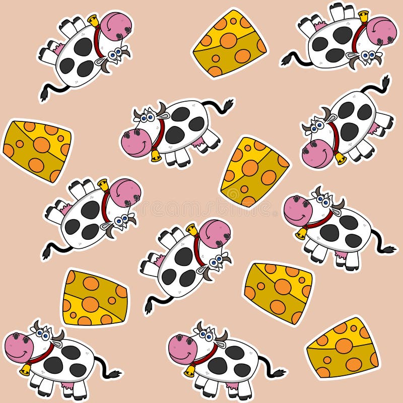 Decorative Packaging Pattern with Dairy Cow with Bell and Cheese ...
