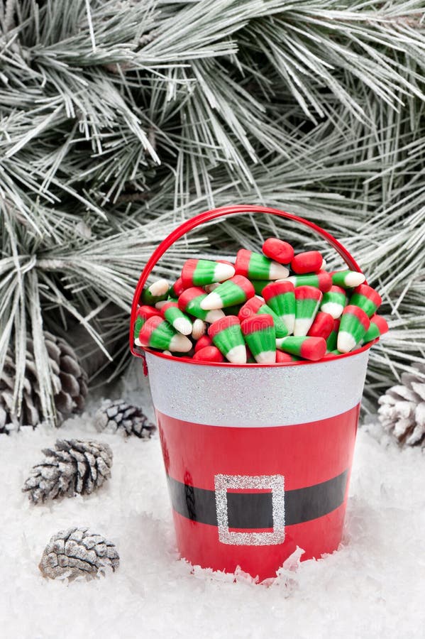 Decorative Pail of Christmas Candy Stock Image - Image of bucket, color ...