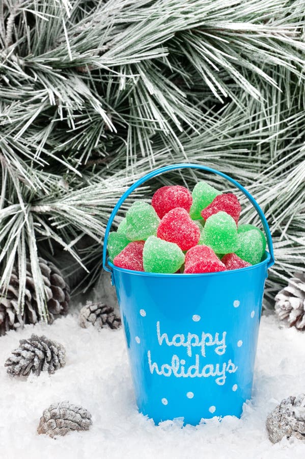 Decorative Pail of Christmas Candy Stock Image - Image of green ...