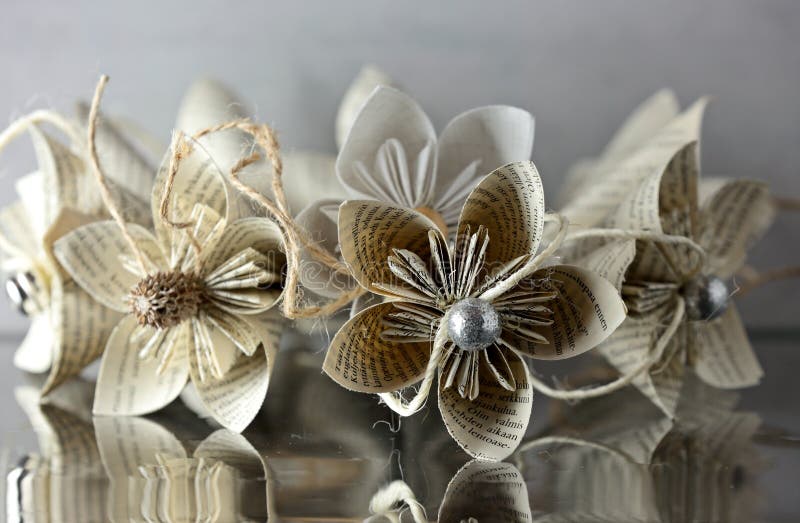Decorative Paper Flowers Hand Made of Book Pages Stock Image - Image of ...