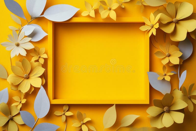 Decorative Paper Flowers and Leaves Surrounding a Vibrant Yellow ...