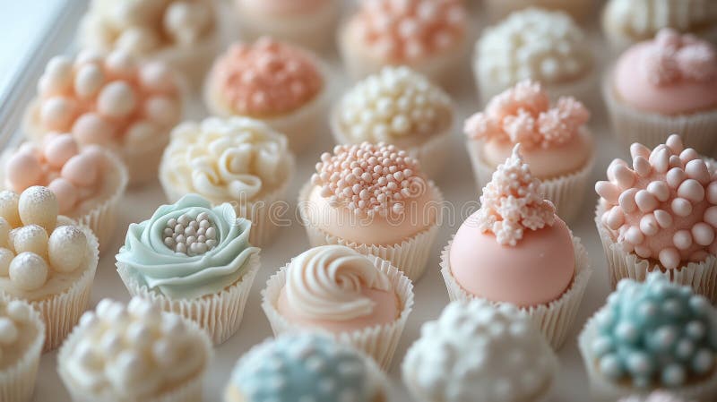 Decorative Pastel Cupcakes with Intricate Icing Details. Stock Photo ...