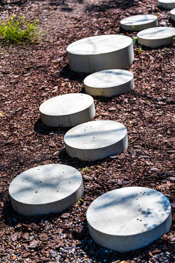 Decorative Path of Round Concrete Blocks in the Park. Stock Photo ...