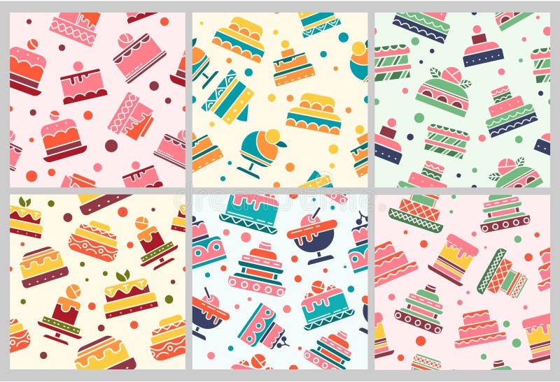 Decorative Pattern Design Set with Sweet Cake Stock Illustration ...