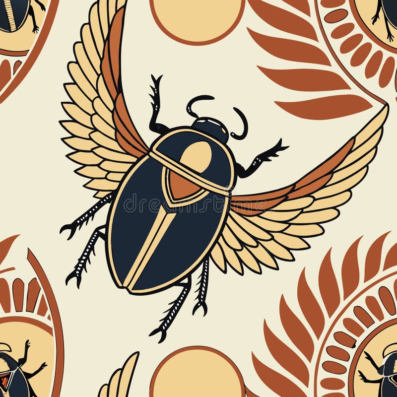 Decorative Pattern Featuring Ancient Winged Beetles and Leaf Motifs in ...