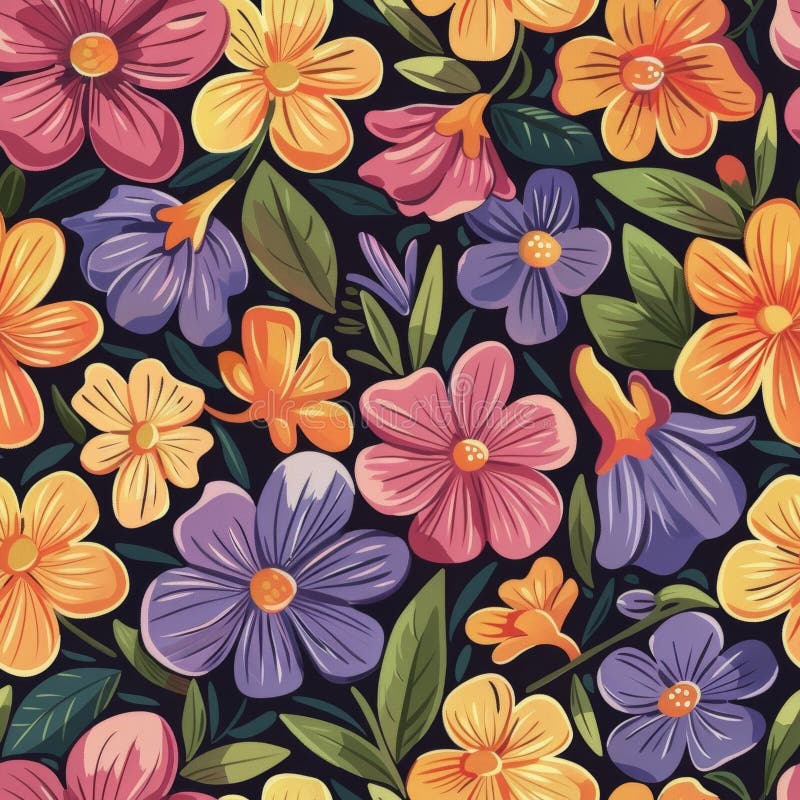 A Decorative Pattern Featuring an Array of Multicolored Flowers with ...