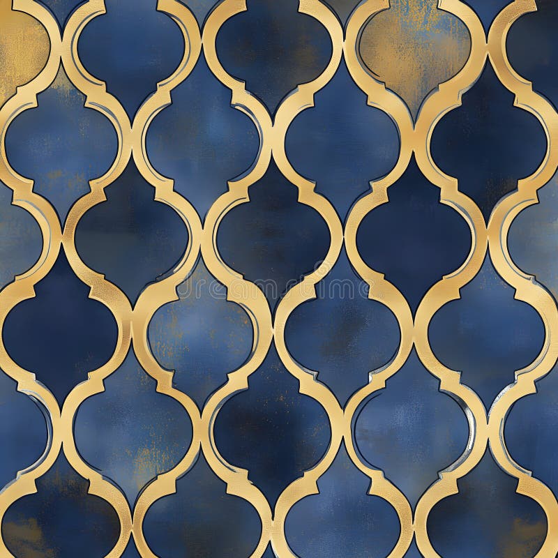 A Decorative Pattern Featuring Blue and Gold Geometric Shapes Stock ...