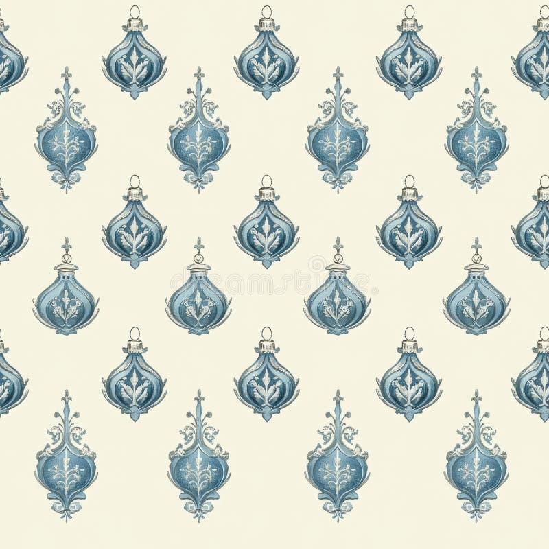 A Decorative Pattern Featuring Blue Ornate Shapes on a Light Background ...