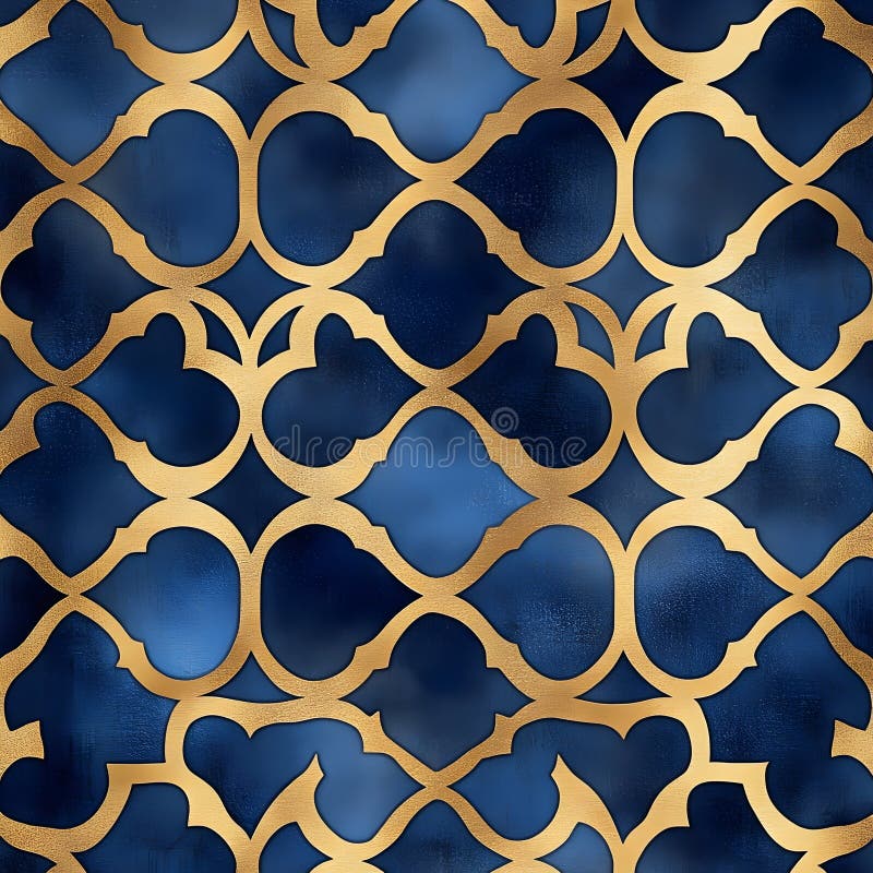 A Decorative Pattern Featuring Gold and Dark Blue Interlocking Shapes ...