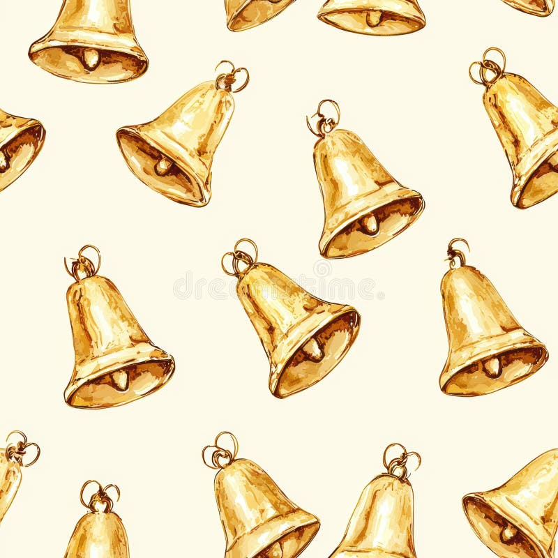 A Decorative Pattern Featuring Golden Bells on a Light Background ...