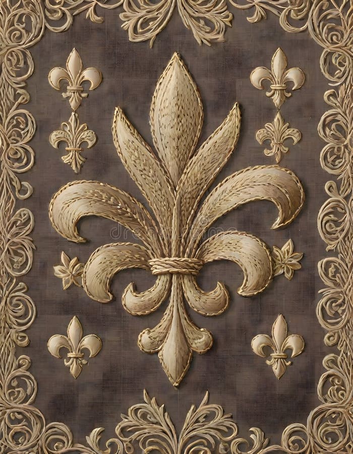 Decorative Pattern Featuring a Large Central Fleur De Lis Surrounded by ...