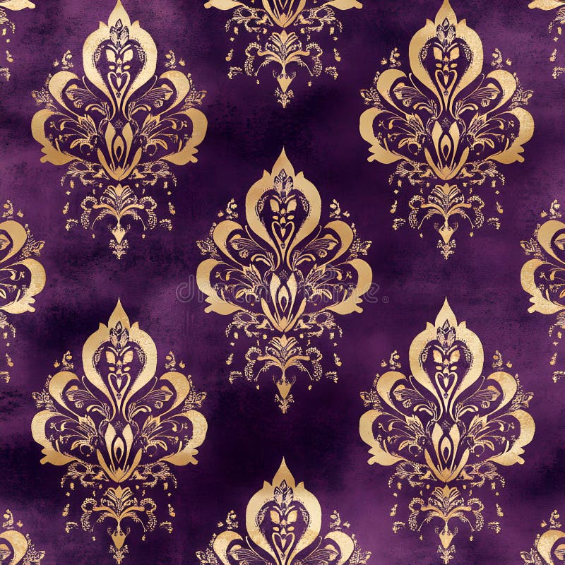 A Decorative Pattern Featuring Ornate Gold Designs on a Rich Purple ...