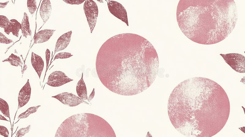 A Decorative Pattern Featuring Pink Circles and Leafy Designs on a ...