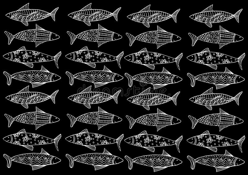 Decorative Pattern with Fish. Stock Illustration - Illustration of ...