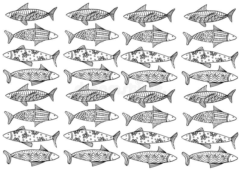 Decorative fish pattern. stock vector. Illustration of life - 97865250