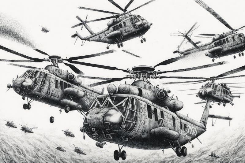 Decorative Pattern of Helicopters, in the Form of a Pencil Drawing on ...