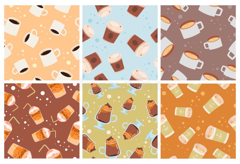 Decorative Pattern Set with Coffee Cup Elements Stock Vector ...