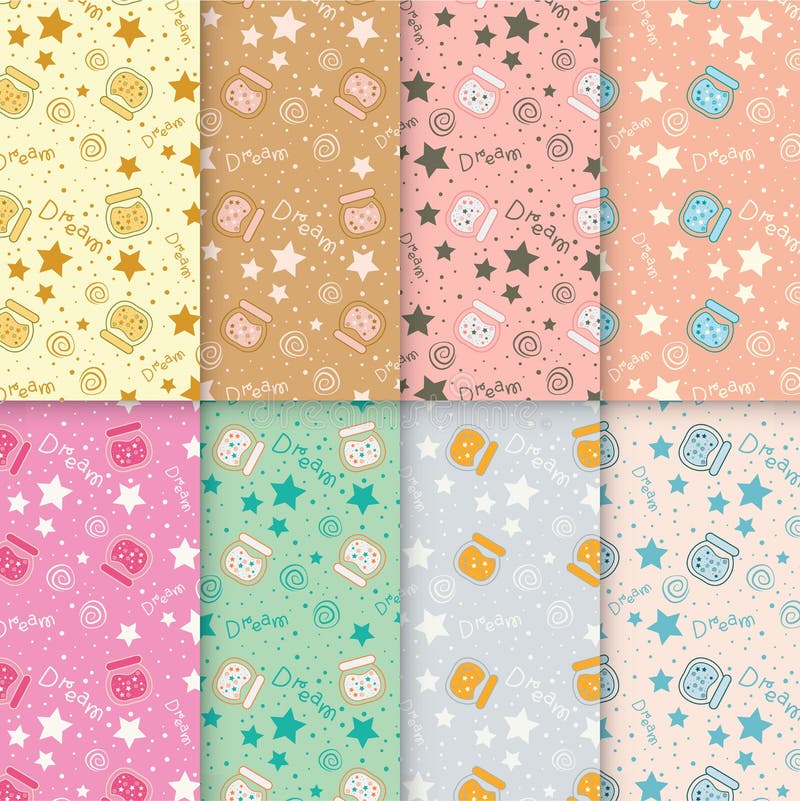 Decorative Patterns with Colorful Stars. Vector Flat Patterns ...