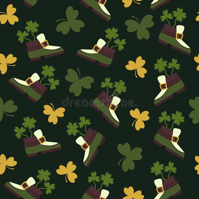 Decorative Patterns with Traditional Elements Set of St. Patrick Green Boot Clover Stock Vector ...