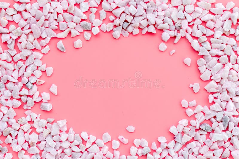 Decorative Pebble Frame for Design on Pink Background Top View Mockup ...
