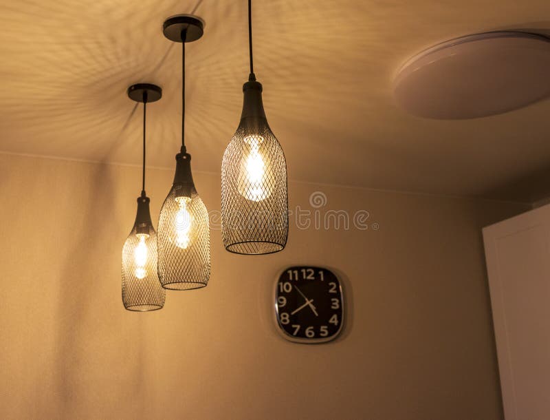 Decorative Pedant Lights in the Modern Apartment. Interior Stock Image ...