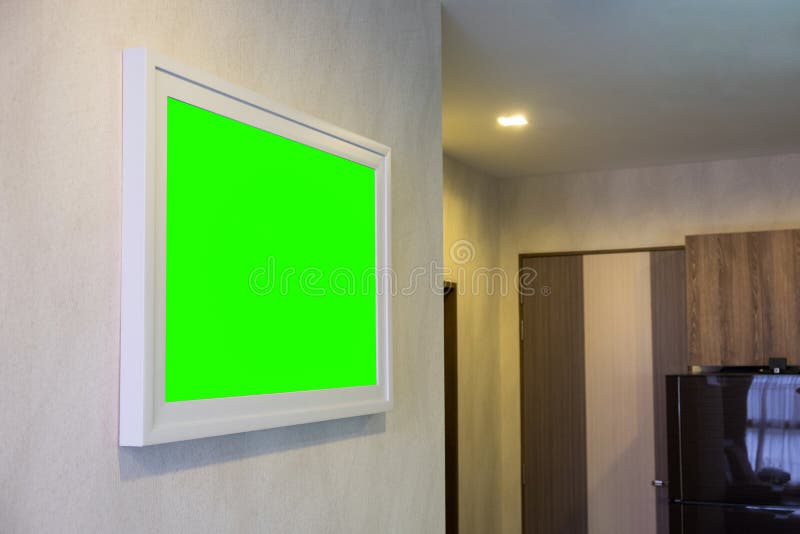 Decorative Photo Frame on Wall Green Screen Empty a Frame. Stock Image ...