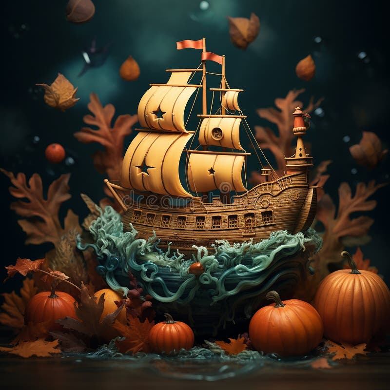 Ship Design with Fall Inspired Background. Stock Illustration ...