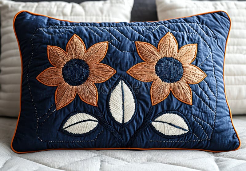 A Decorative Pillow with Embroidered Floral Design. Stock Illustration ...