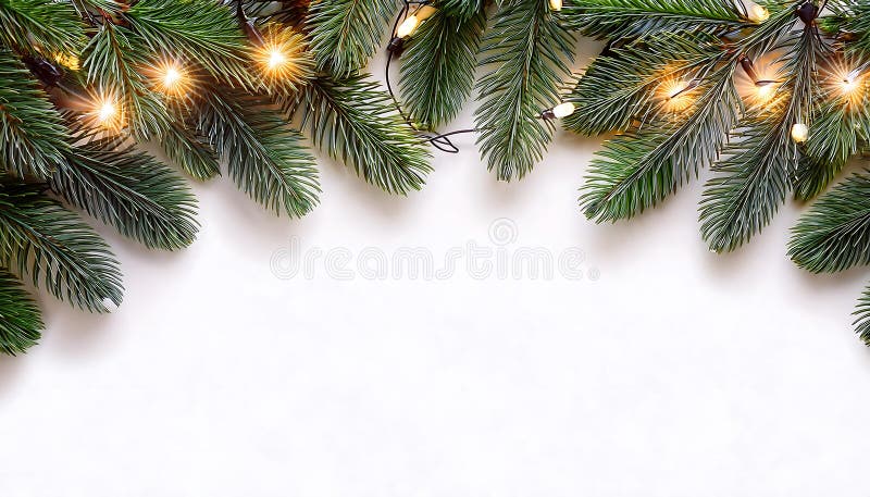 Decorative Pine Branches with Twinkling Lights Creating a Festive ...