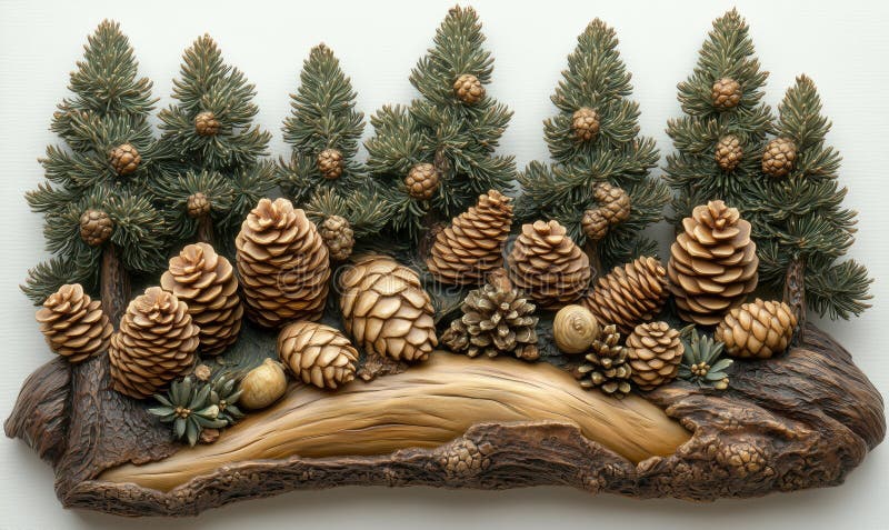 Decorative Pinecone and Evergreen Tree Wall Art with Intricate Details ...