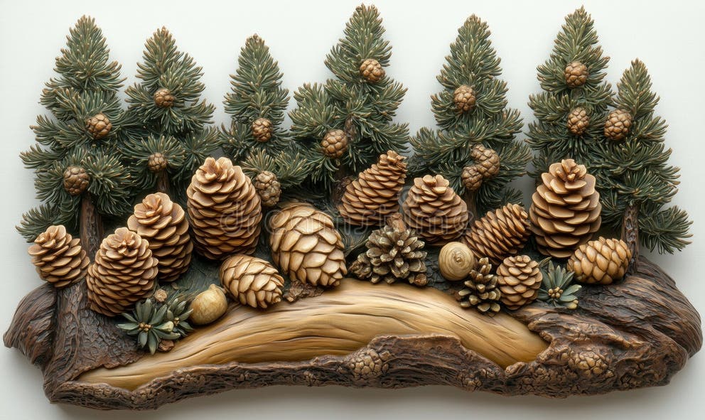 Decorative Pinecone and Evergreen Tree Wall Art with Intricate Details ...