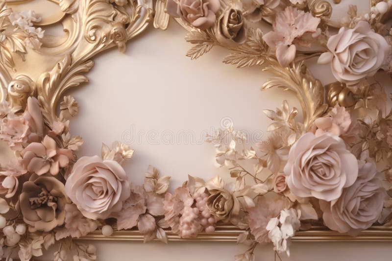 Decorative Pink Bloom Flowers and Mirror Frame in Rococo Style ...