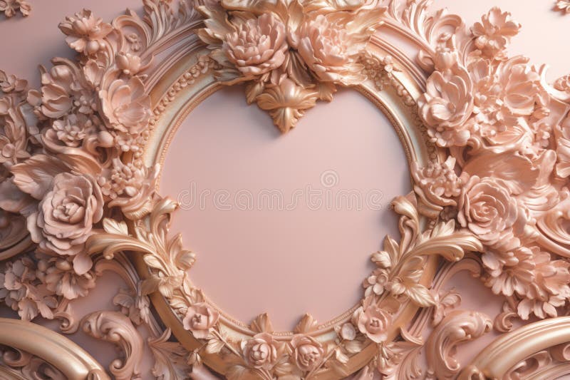 Decorative Pink Bloom Flowers and Mirror Frame in Rococo Style ...