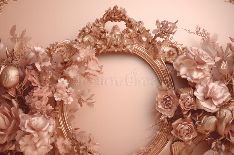 Decorative Pink Bloom Flowers and Mirror Frame in Rococo Style ...
