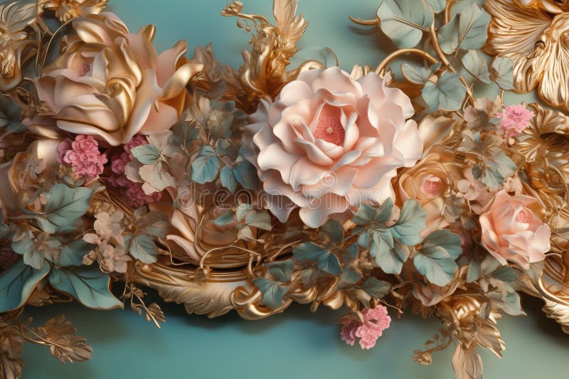Decorative Pink Bloom Flowers and Mirror Frame in Rococo Style ...