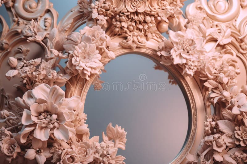 Decorative Pink Bloom Flowers and Mirror Frame in Rococo Style ...