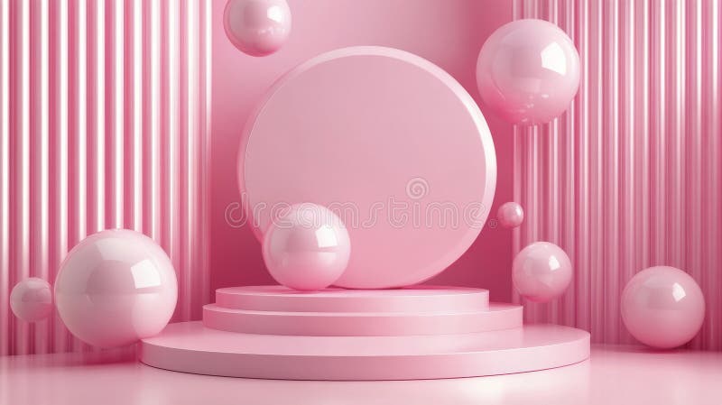 Decorative Pink Display with Circular Elements and Spheres for Product ...