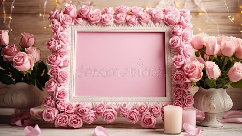 Decorative pink rose frame stock illustration. Illustration of ...