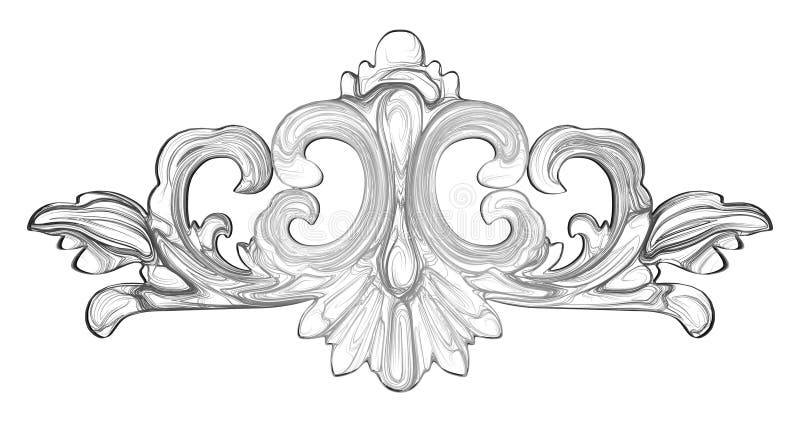 Decorative Plant Element in Baroque Style. Outline Pattern in the Form ...