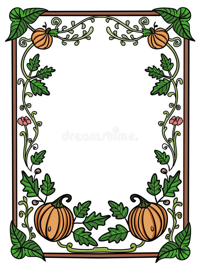 Decorative Plant Frame with Pumpkins for Season Design Stock Vector ...