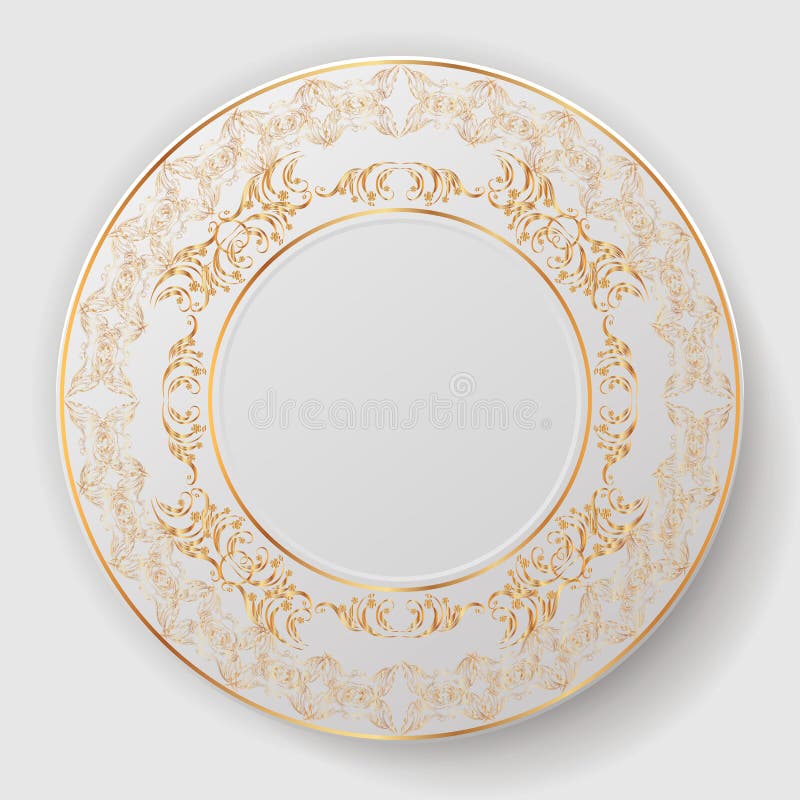 Decorative Plate Decorated with Gold Ornament Stock Illustration ...